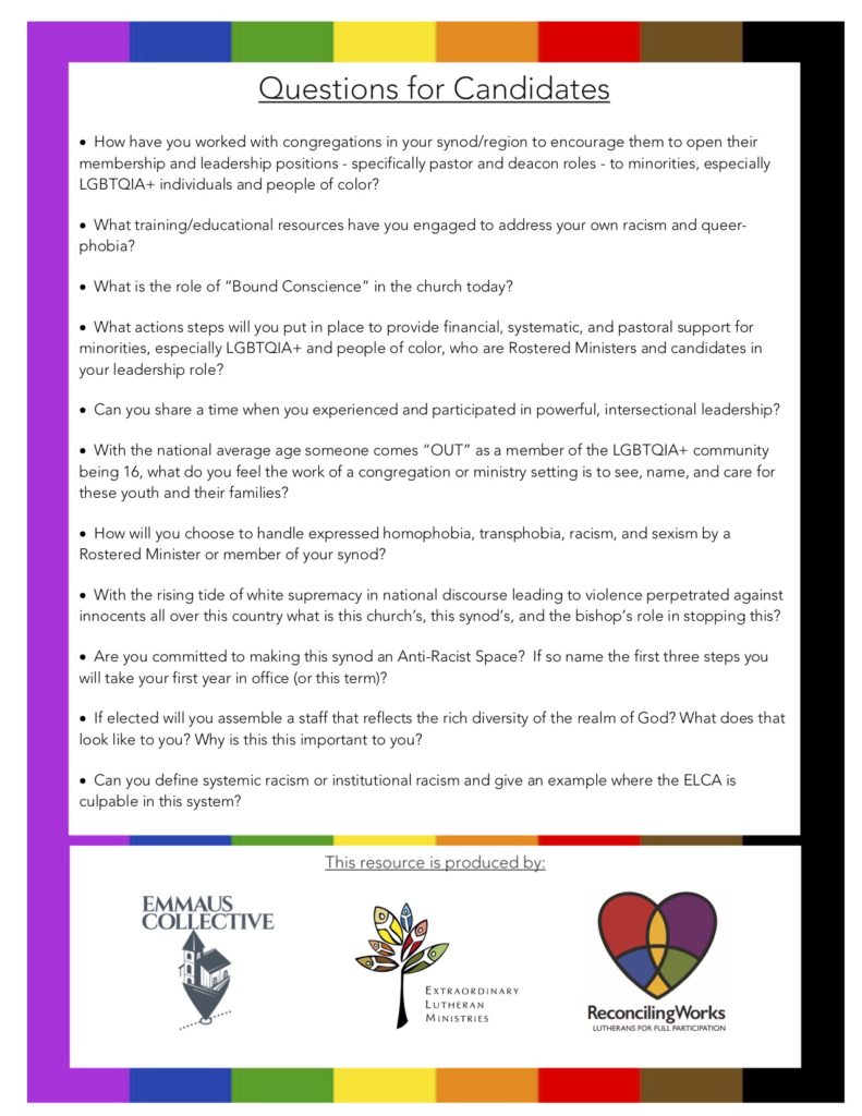 2019 Candidate Questions – Extraordinary Lutheran Ministries